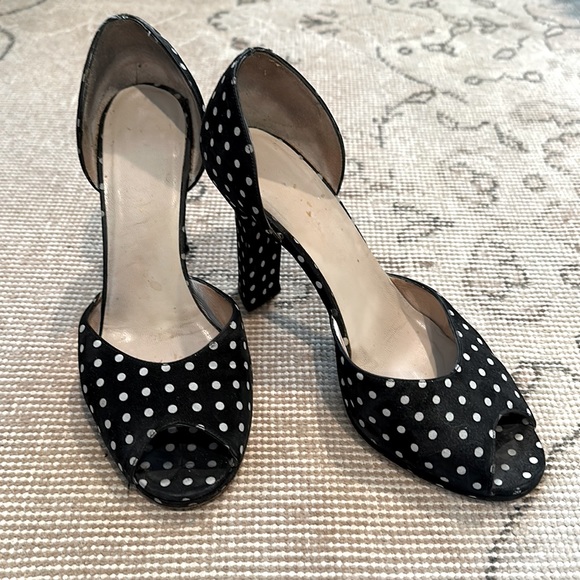 Delman | Shoes | Vintage Delman Polka Dot Peep Tie Block Heels Pumps In ...